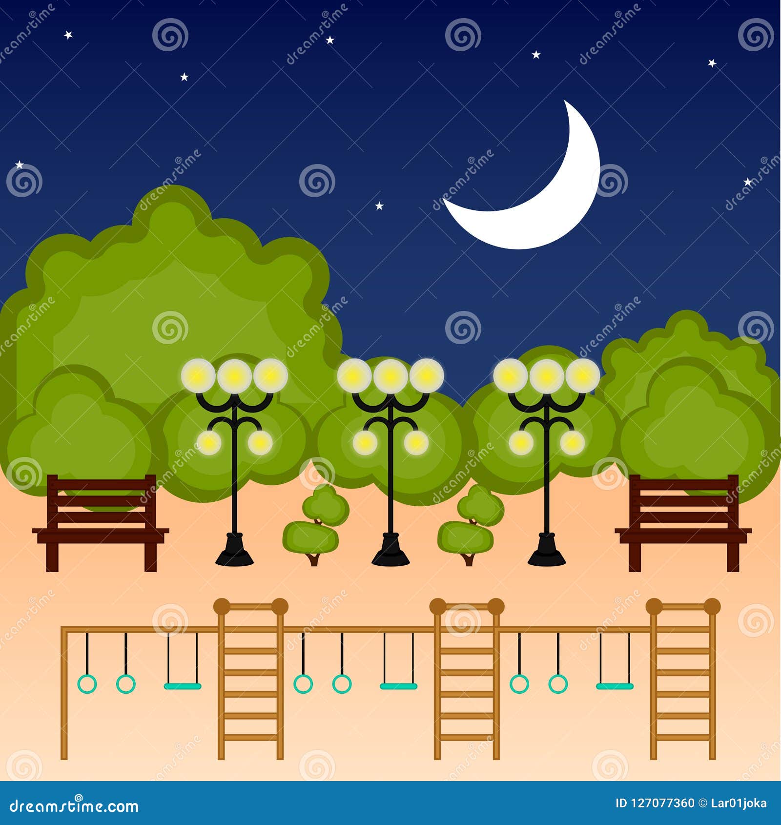 View of a Playground at Night Stock Vector - Illustration of background ...