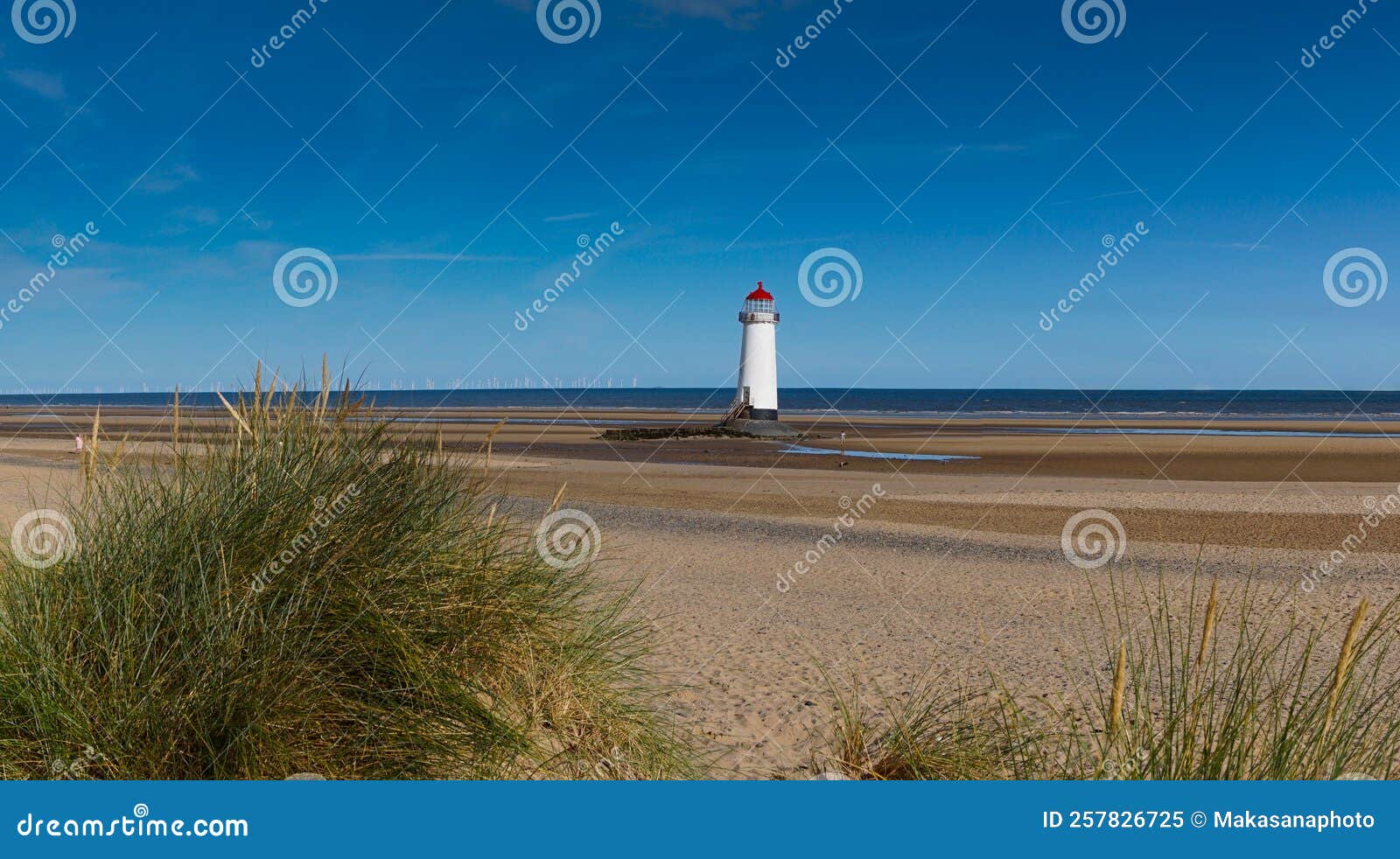 View of the Point of Ayr Lighthouse and Talacre Beach in Northern Wales ...