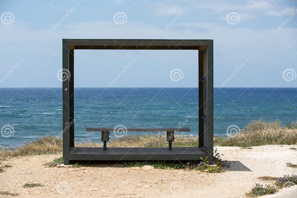 View Point with Bench on the Sea Beach Stock Image - Image of nature ...