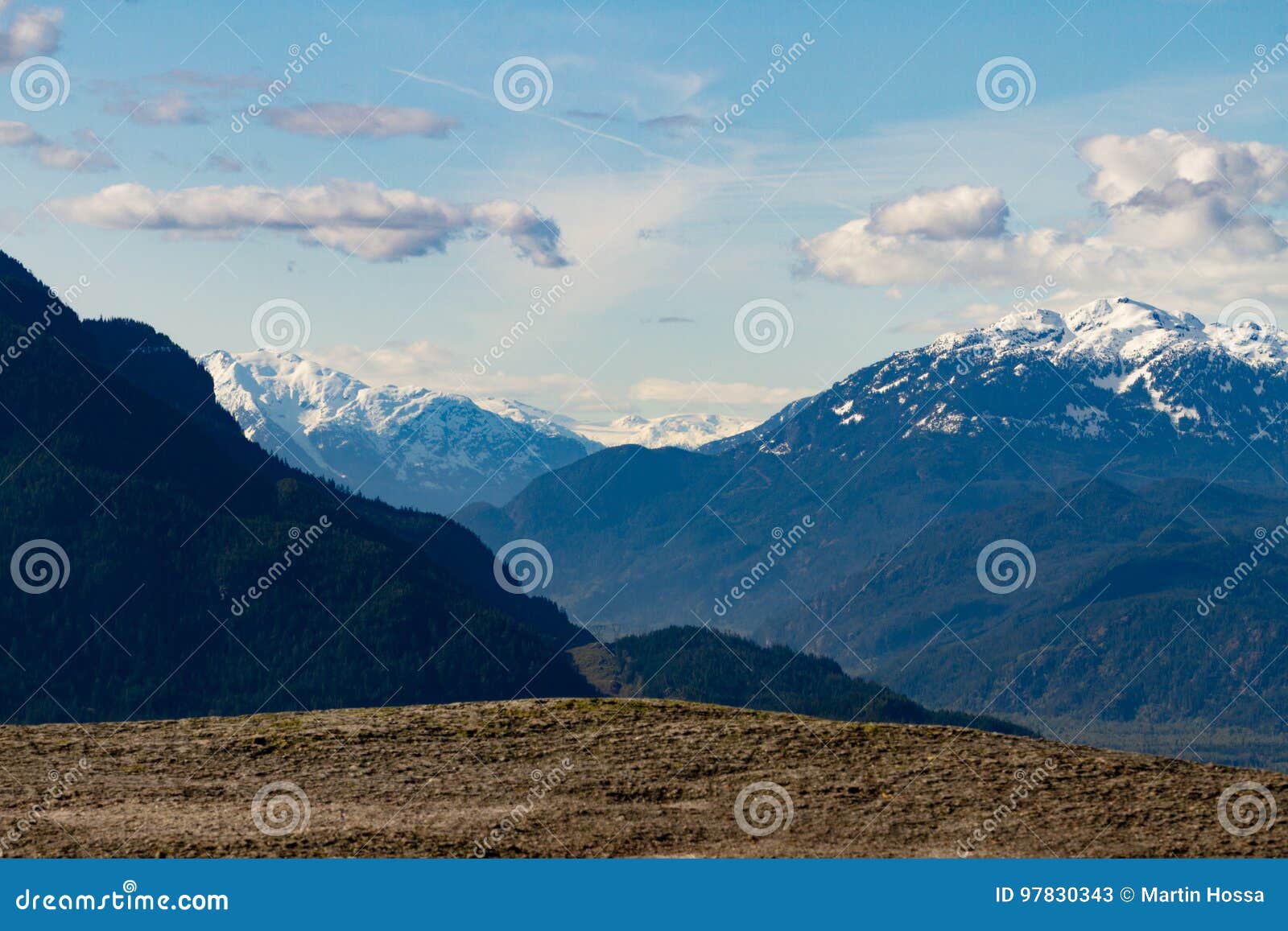 View Point from Cliff Above Valley with Mountains and Clouds Stock ...