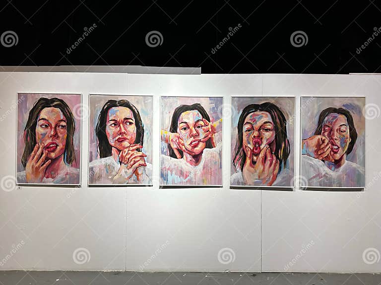 View of Polyptych Artwork of Female Expressions on Display at the ... View of Polyptych Artwork of Female Expressions on Display at the ...