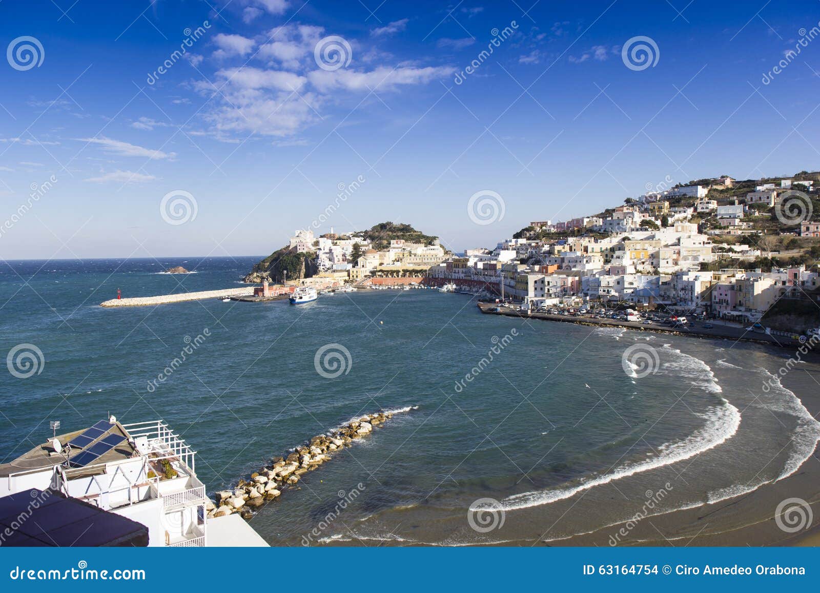 View of Ponza stock photo. Image of beach, pontine, houses - 63164754