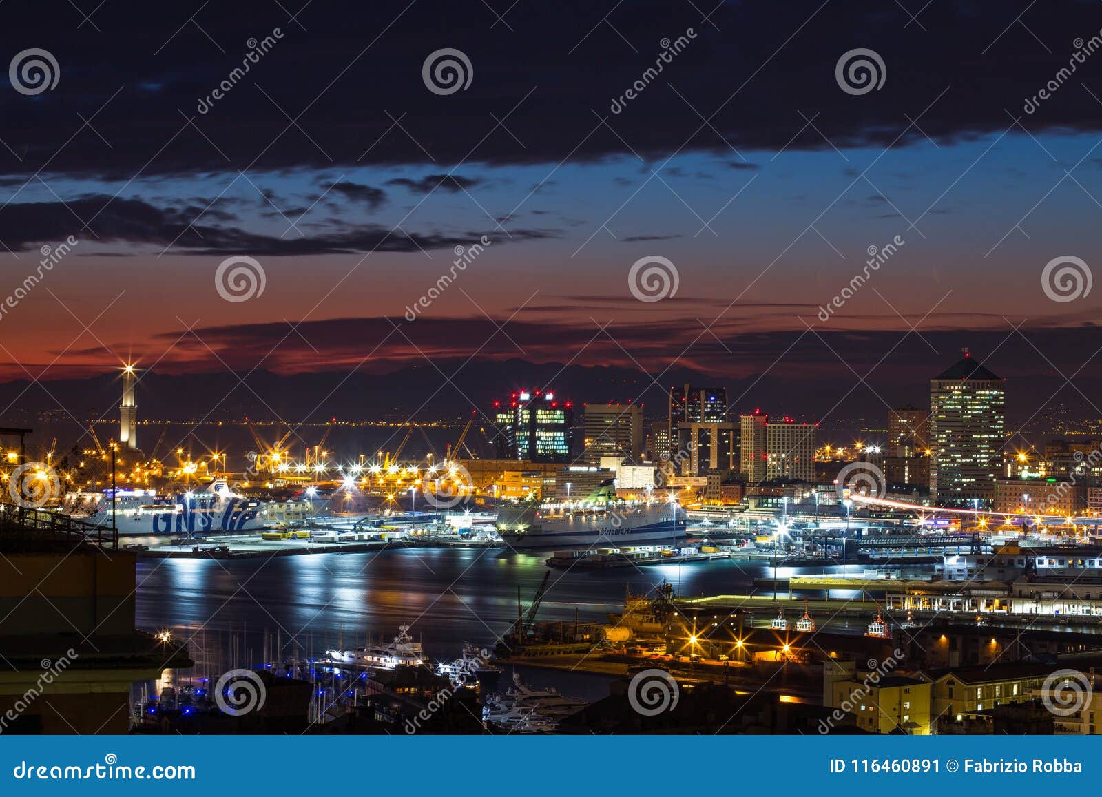 View of the Port at Night of Genoa, Italy. Editorial Photo - Image of ...