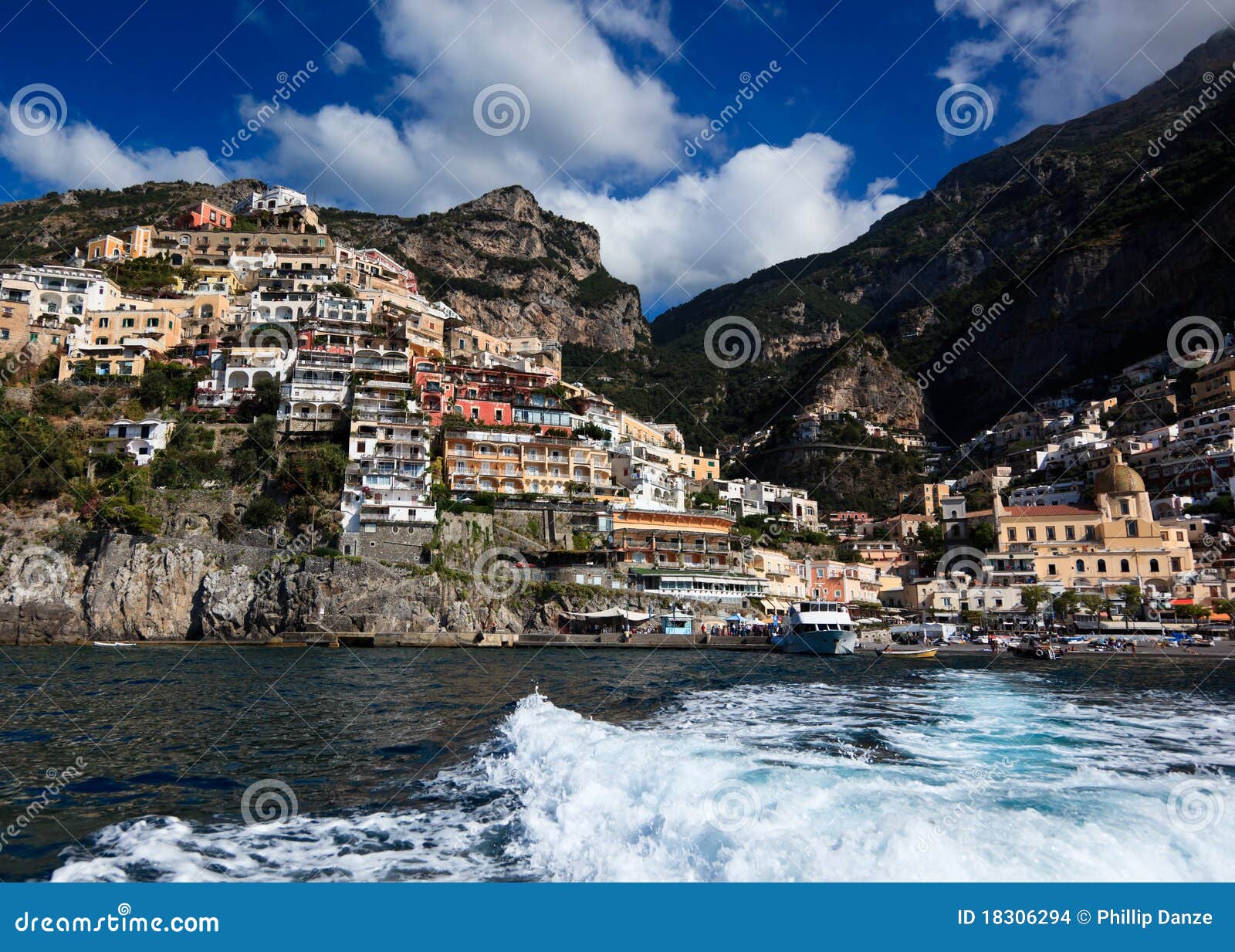 View of Positano from the Sea. Stock Photo - Image of vacation, houses ...