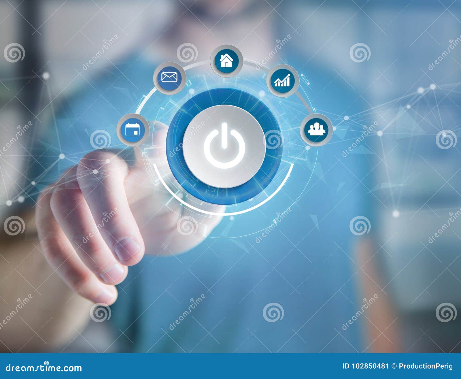 Power Button Symbol with Computer App Displayed on a Futuristic Stock ...