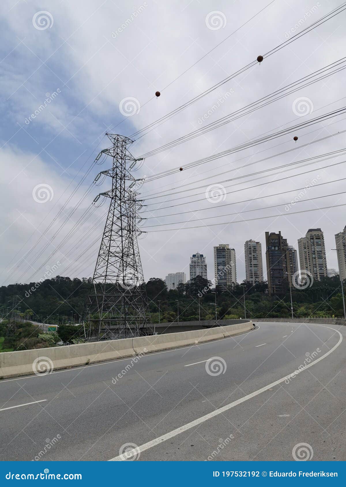 View of Power Lines by the Bridge Stock Photo - Image of drive, road ...