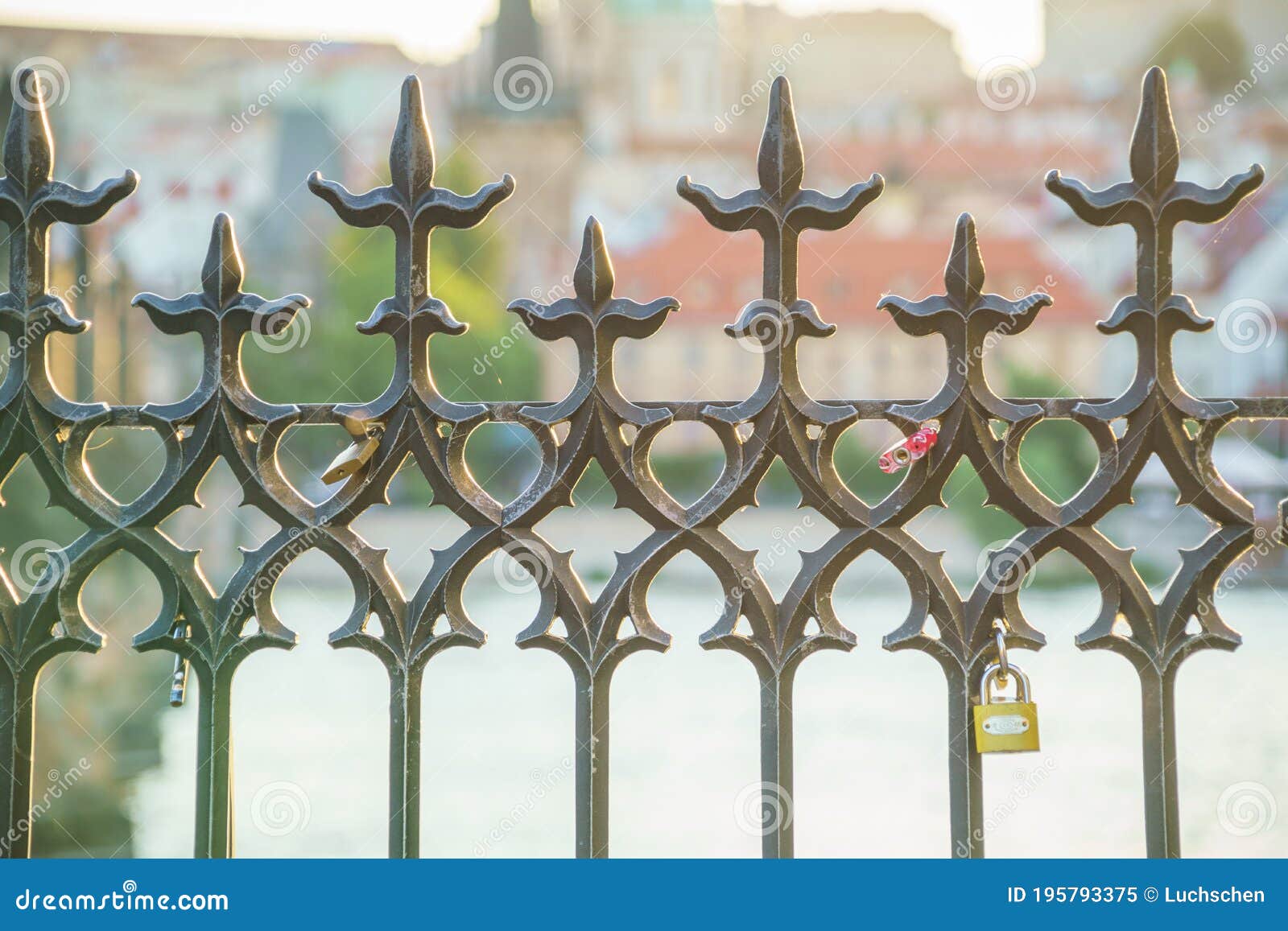 View of the Prague Castle through a Metal Fence Stock Image - Image of ...