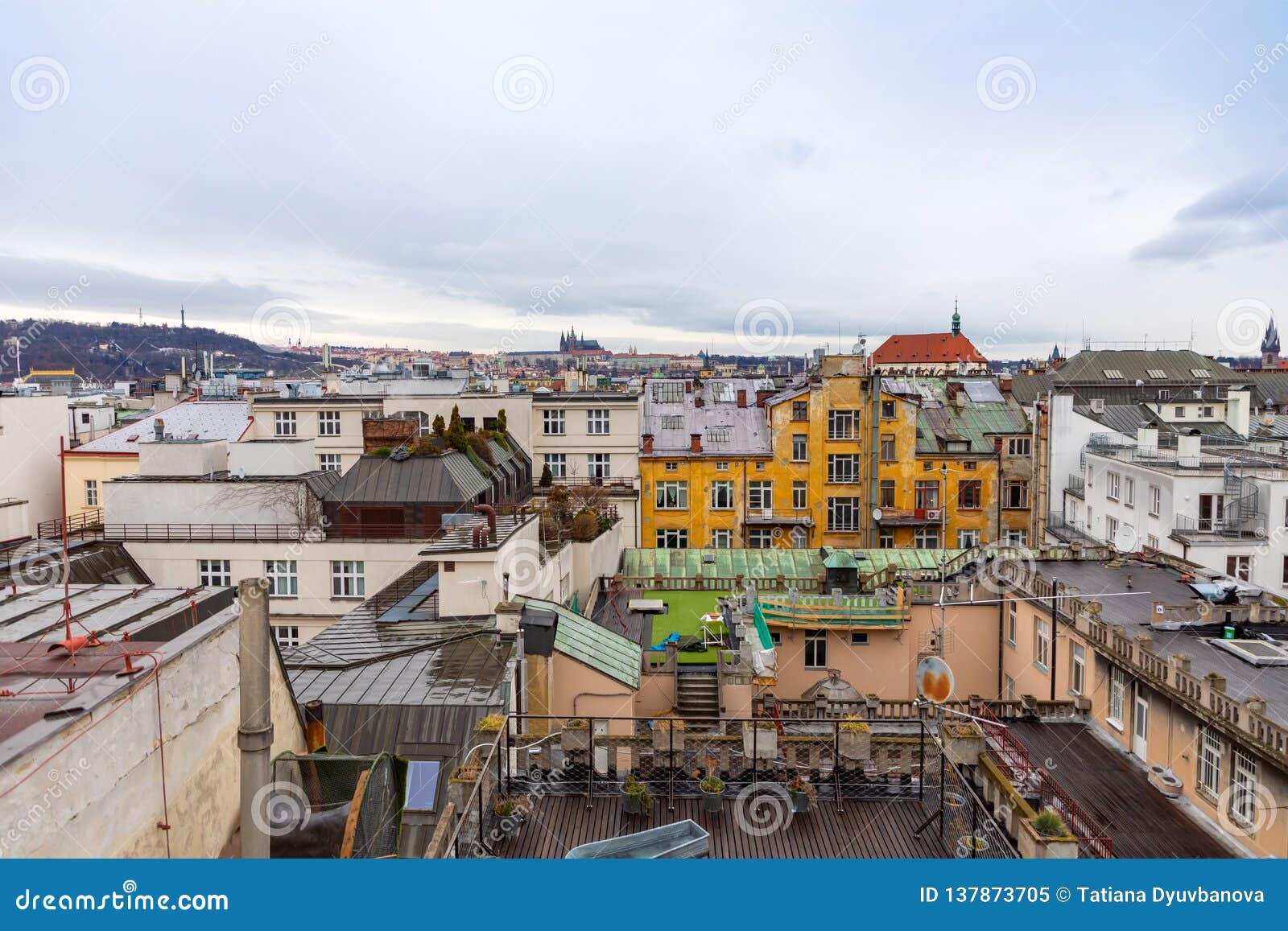View of Prague Roofs and Prague Castle from Palac Lucerna Stock Image ...