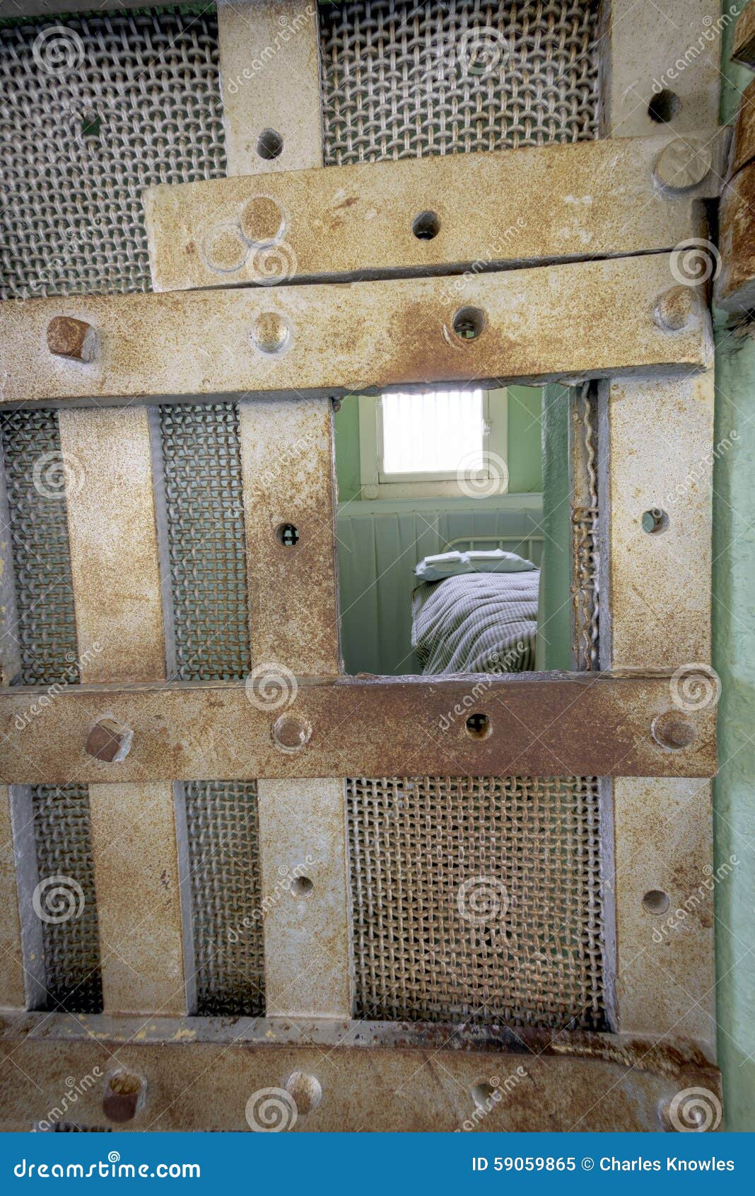 View of a Prison Cell through the Bars Stock Image - Image of jail ...