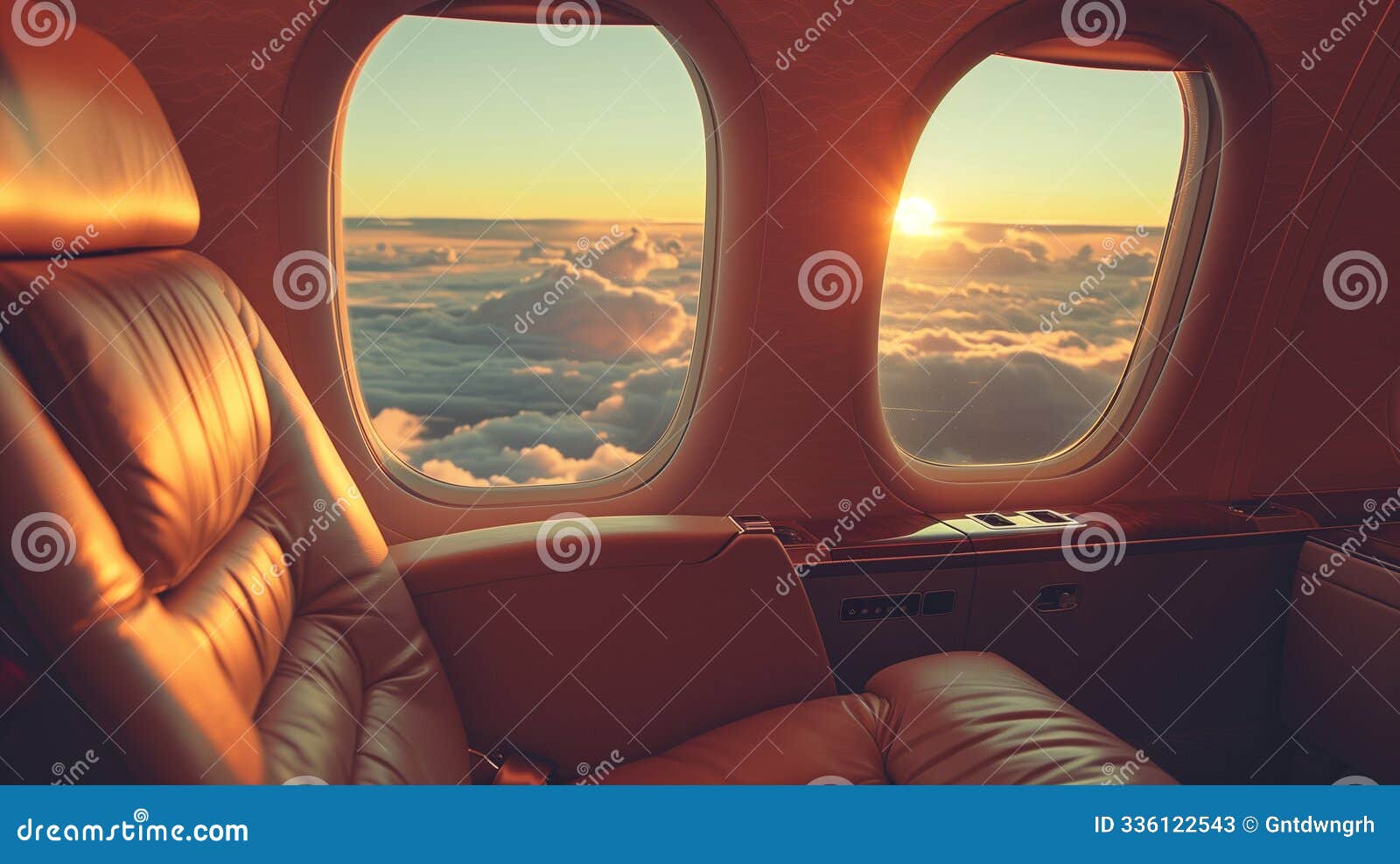 View from Private Jet Window, Sunset or Sunrise and Clouds through a ...