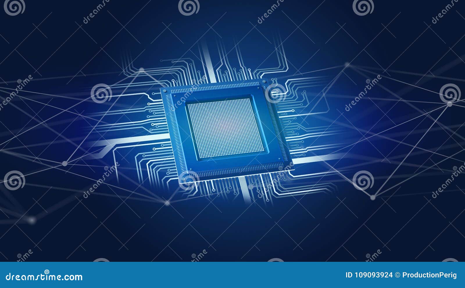 Processor Chip and Network Connection - 3d Render Stock Illustration ...