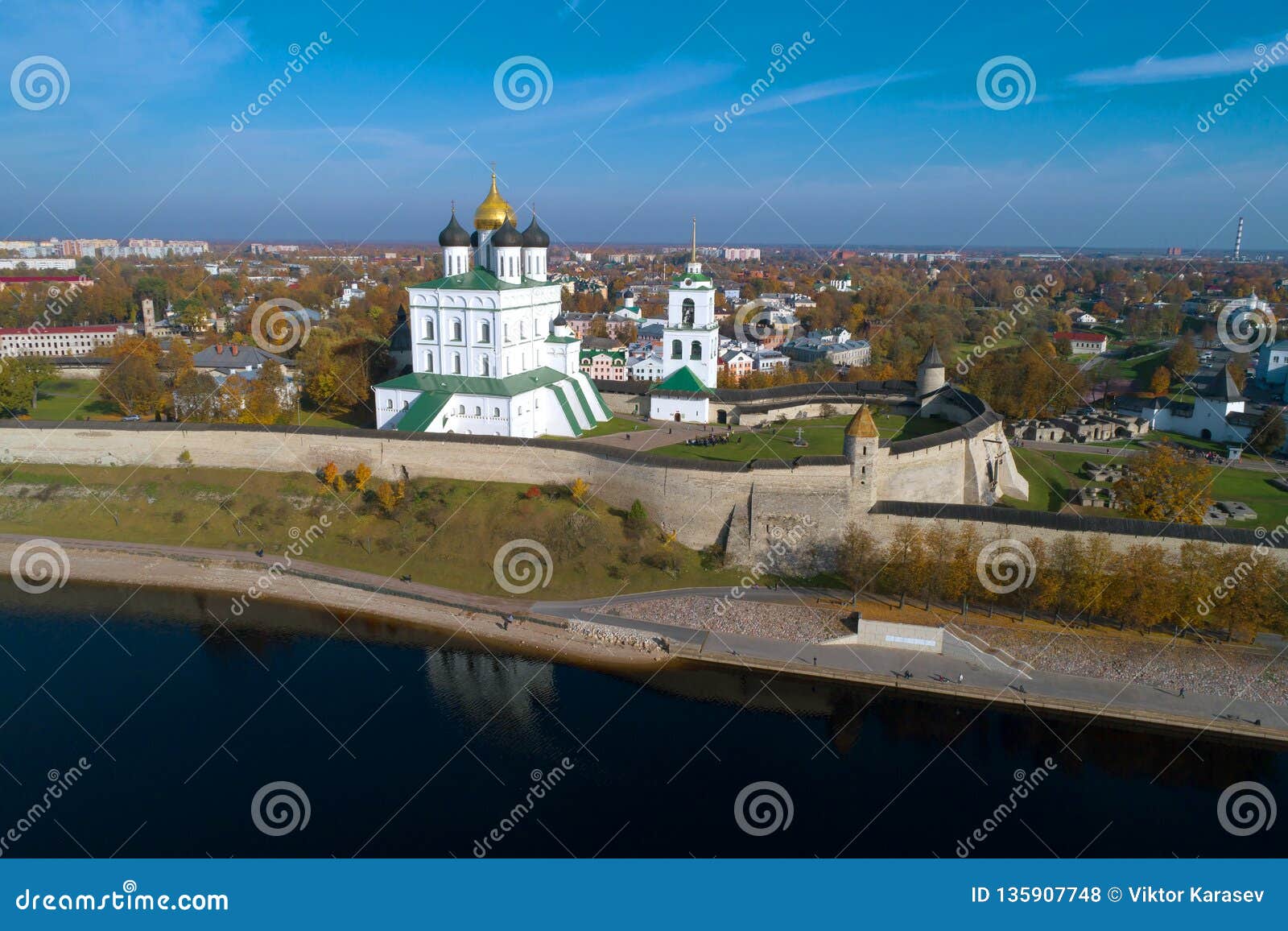 View of the Pskov Kremlin and the Trinity Cathedral. Pskov, Russia ...