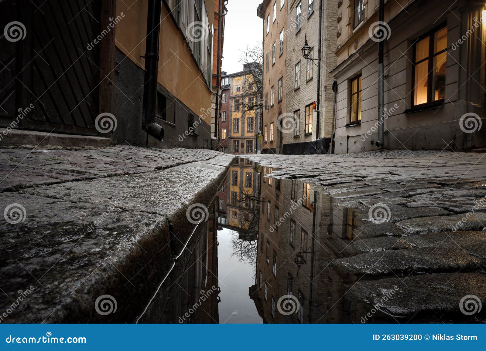 View of Puddle Amidst Buildings in City Stock Photo - Image of alley ...