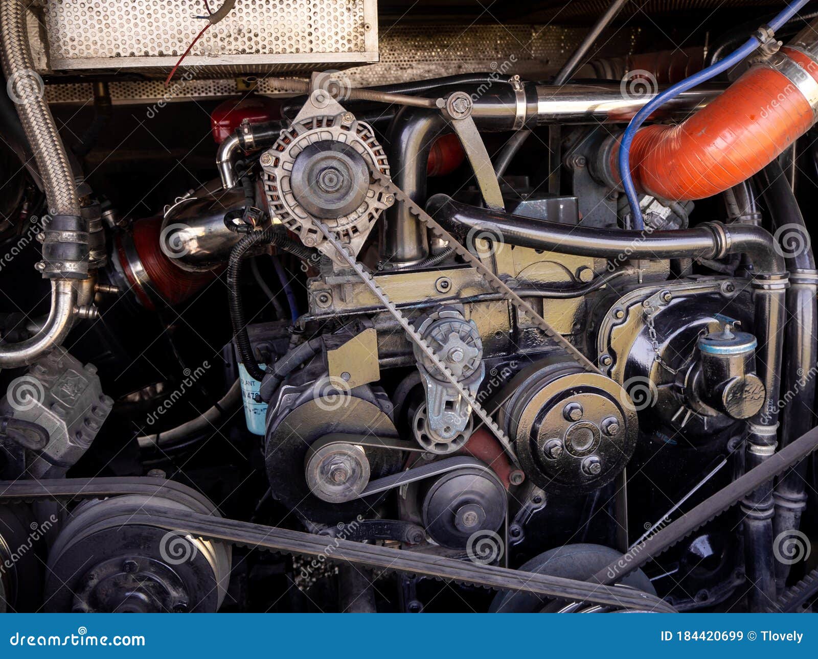 View on Pulley and Belts on a Bus Engine Stock Image - Image of ...
