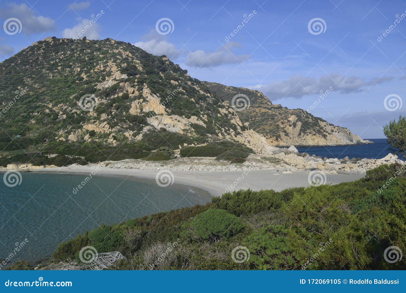 View of Punta Molentis Beach Stock Image - Image of rocks, tourism ...
