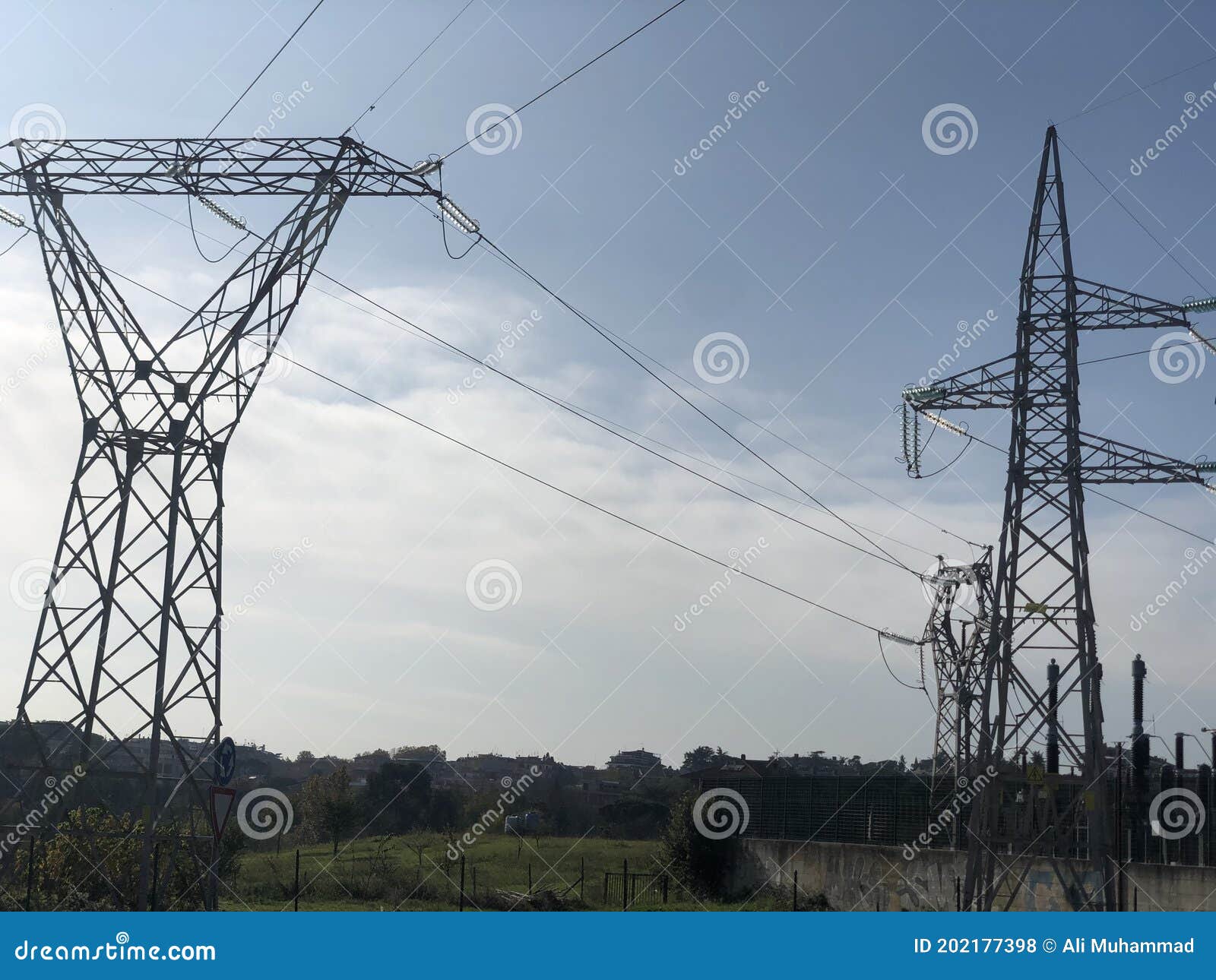 View of Pylon and Electricity Transmission Lines Stock Photo - Image of ...