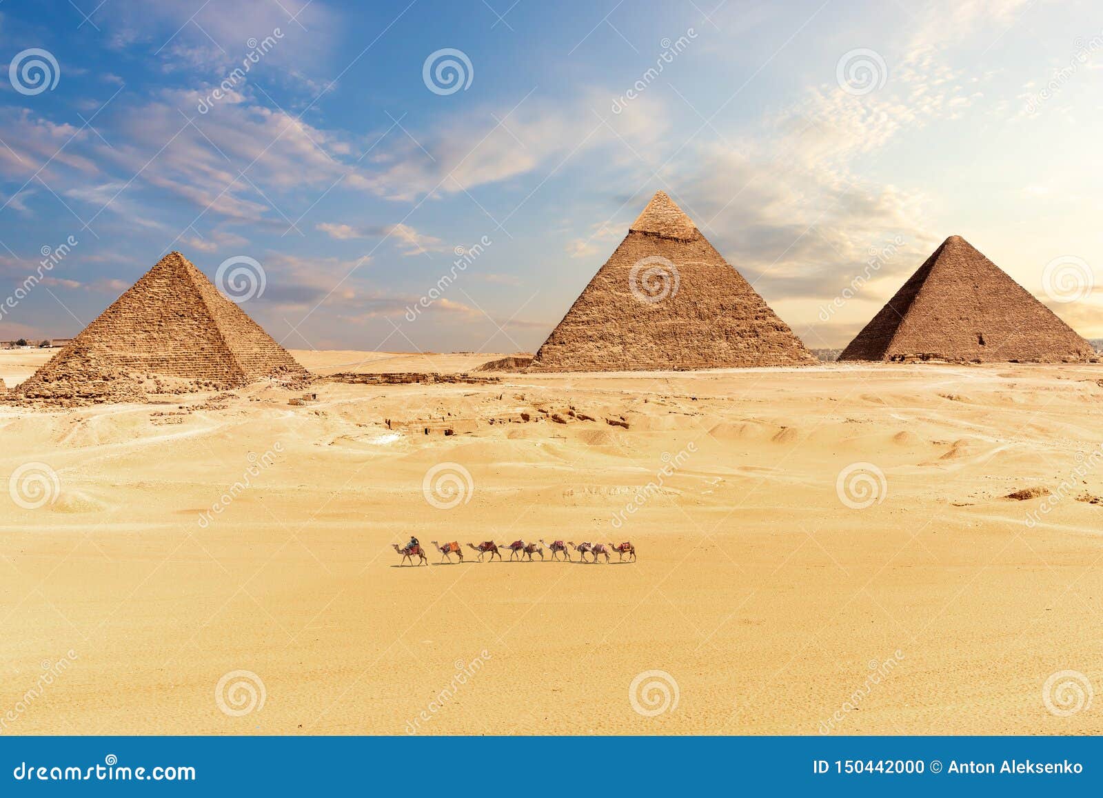 View of the Pyramids in Giza Desert, Cairo, Egypt Stock Photo - Image ...