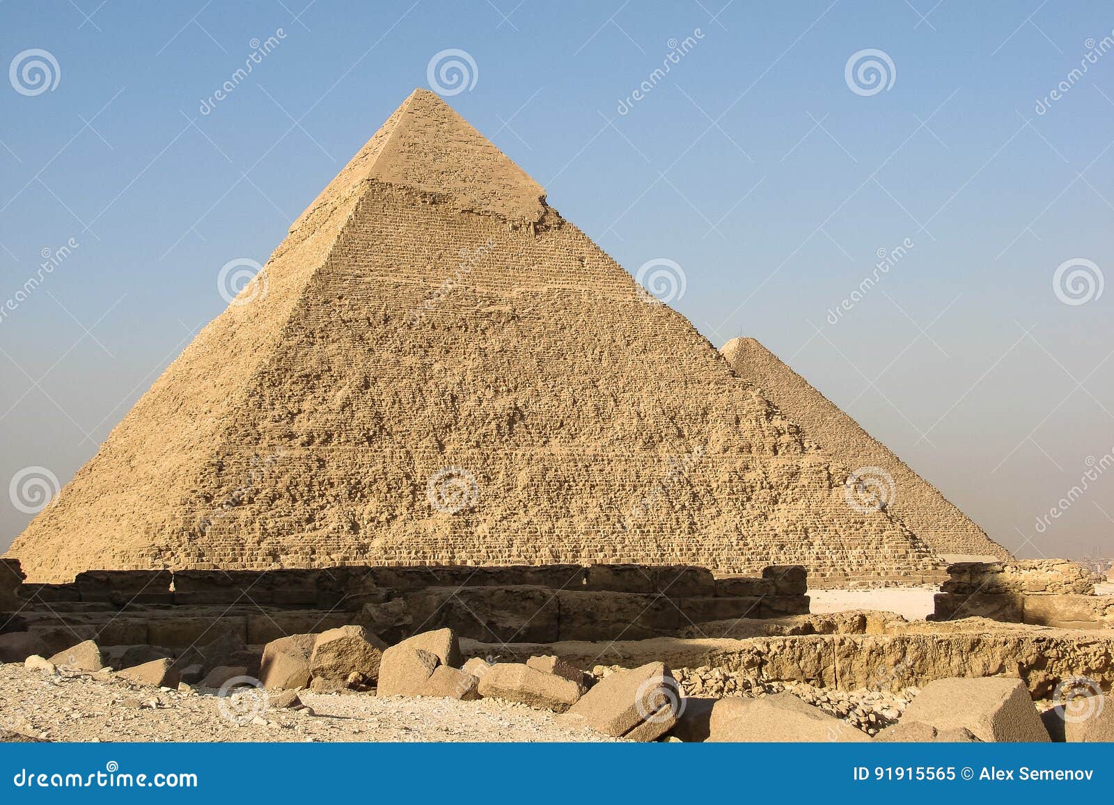 View of the Pyramids of Khafre and Khufu in Giza Stock Image - Image of ...