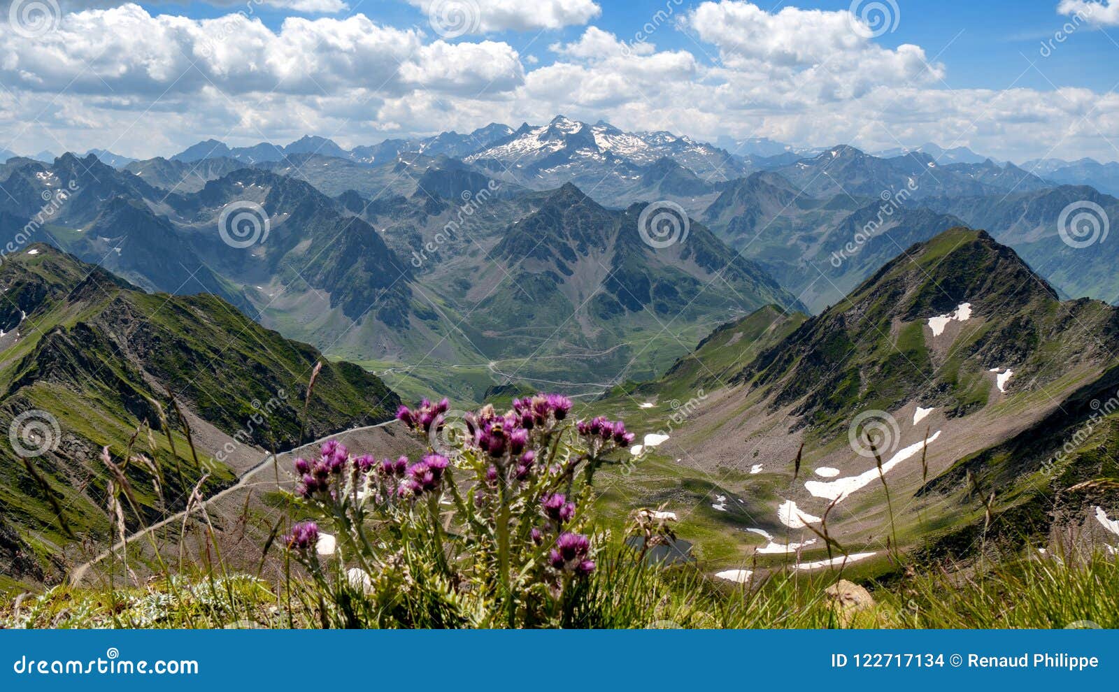 View of Pyrenees Mountains with Cloudy Blue Sky Stock Photo - Image of ...