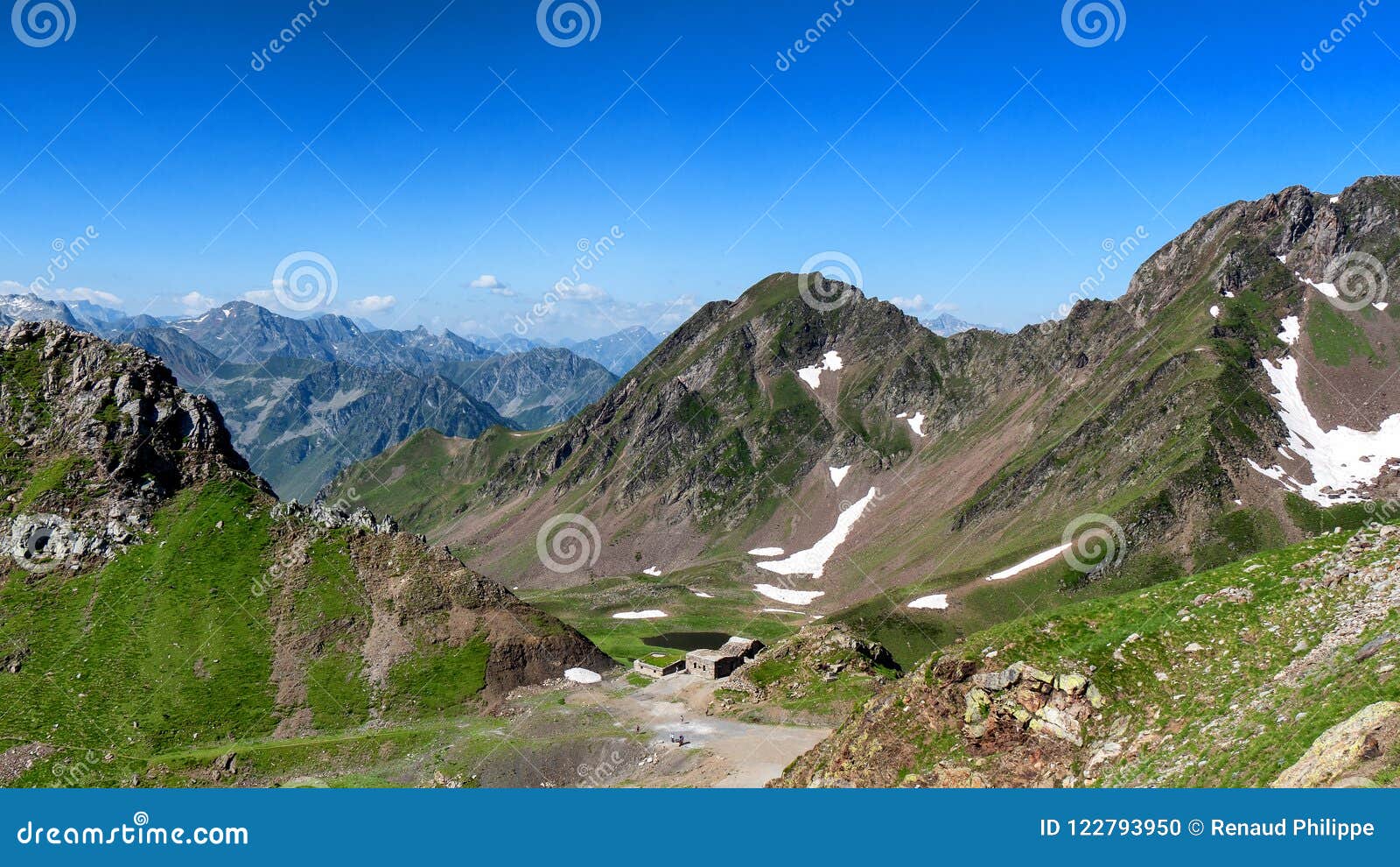 View of Pyrenees Mountains with Cloudy Blue Sky Stock Photo - Image of ...