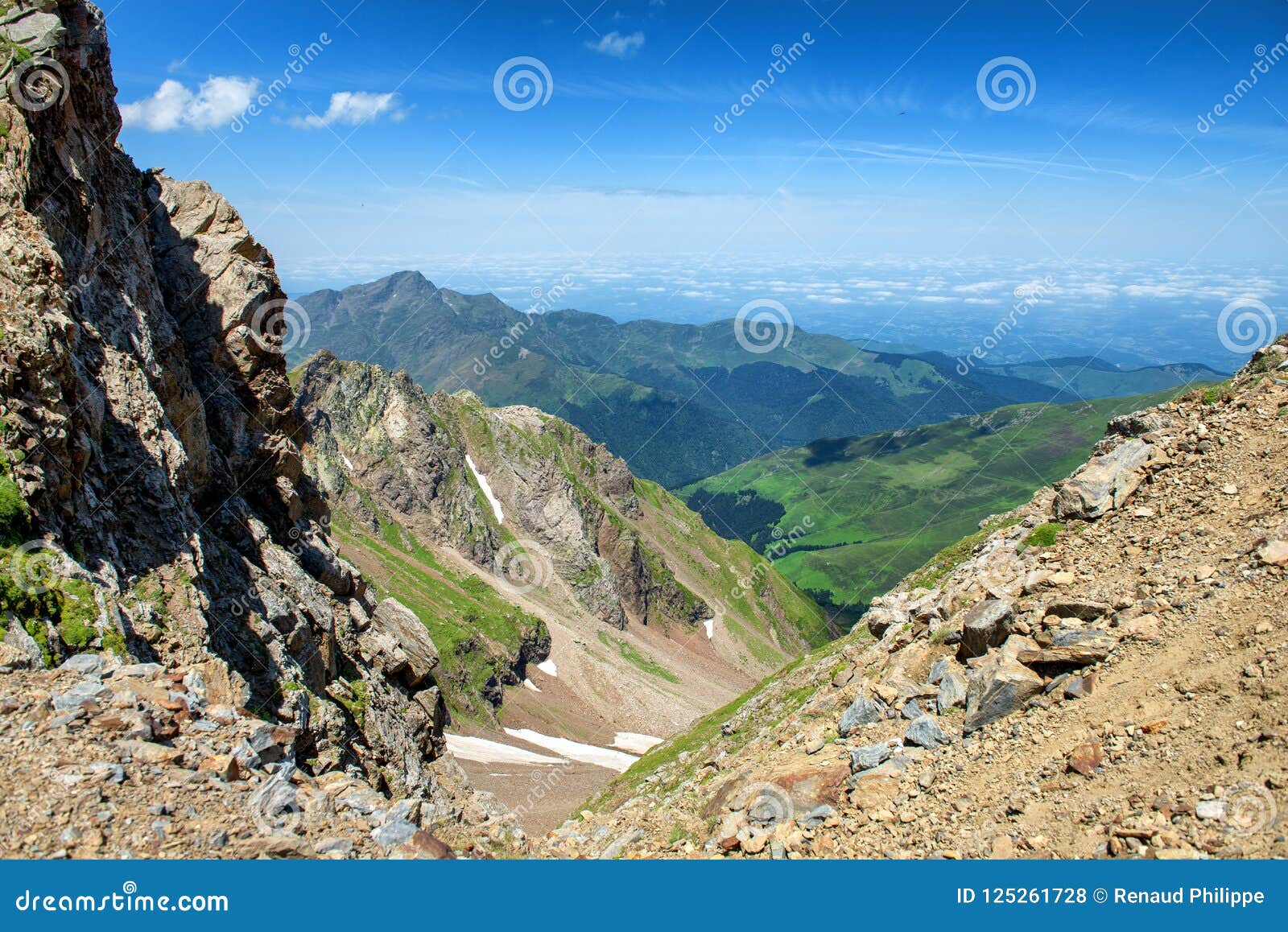 View of Pyrenees Mountains with Cloudy Blue Sky Stock Photo - Image of ...