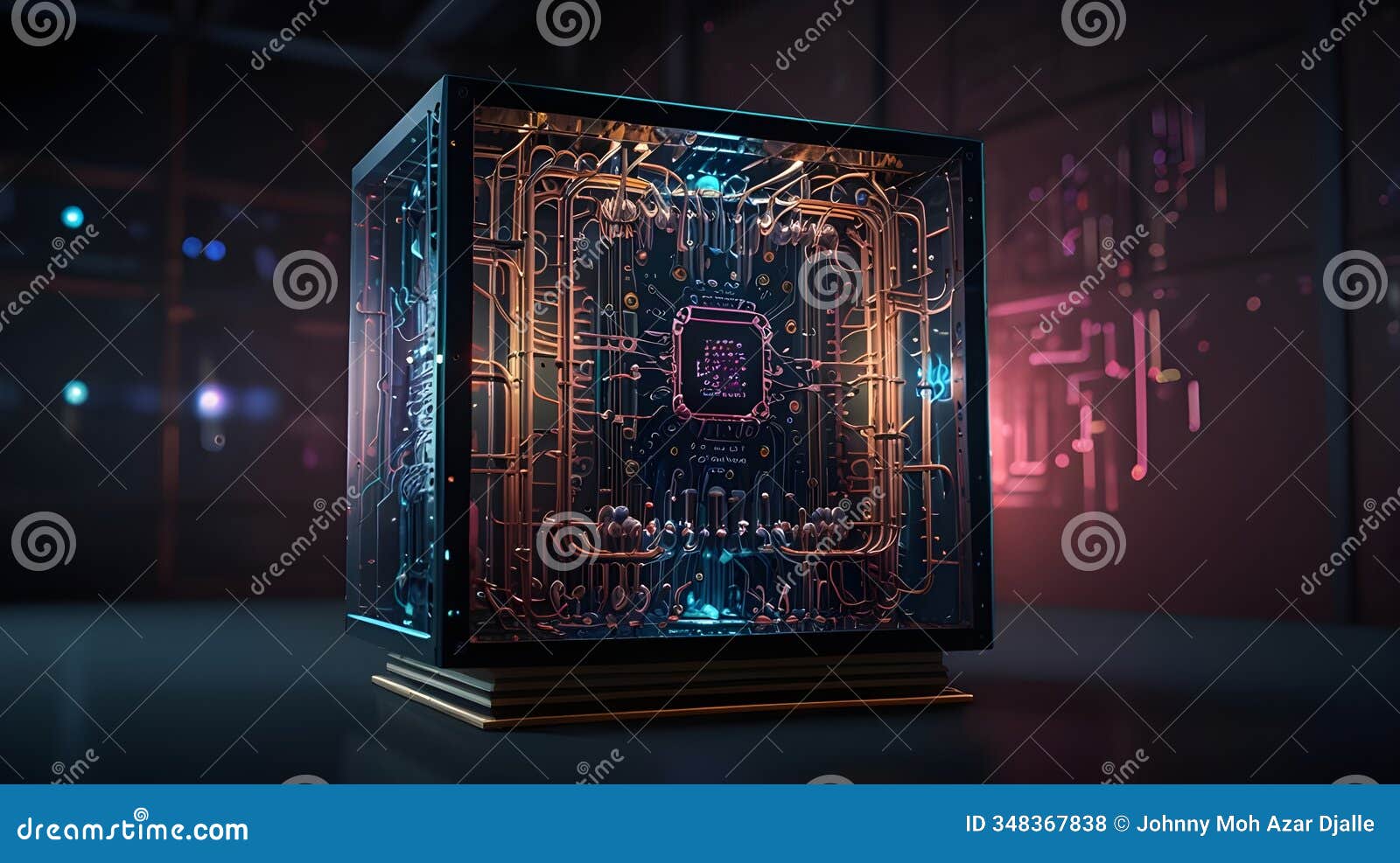 Quantum Computer with Glowing Circuits and Digital Particles Floating ...