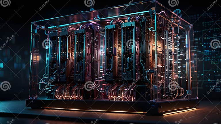 Quantum Computer with Glowing Circuits and Digital Particles Floating ...