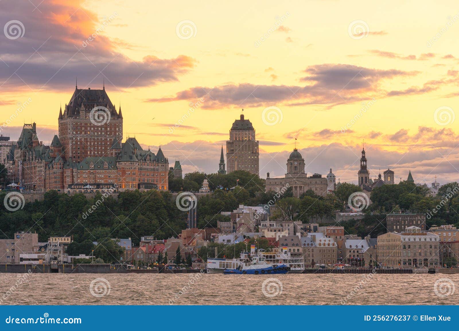 View of Quebec City at Sunset Stock Image - Image of skyline, horizon ...