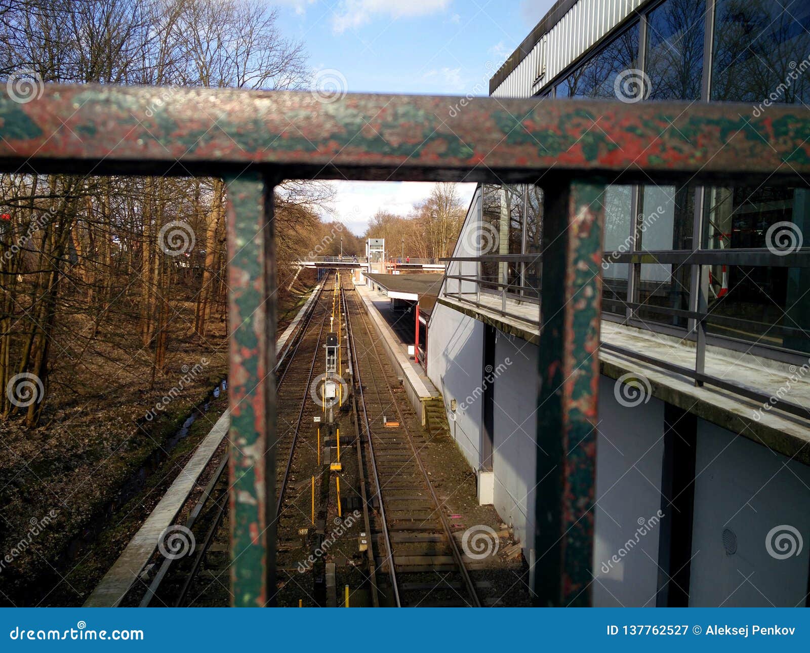 View on the Railroad through Railing Stock Image - Image of horizontal ...
