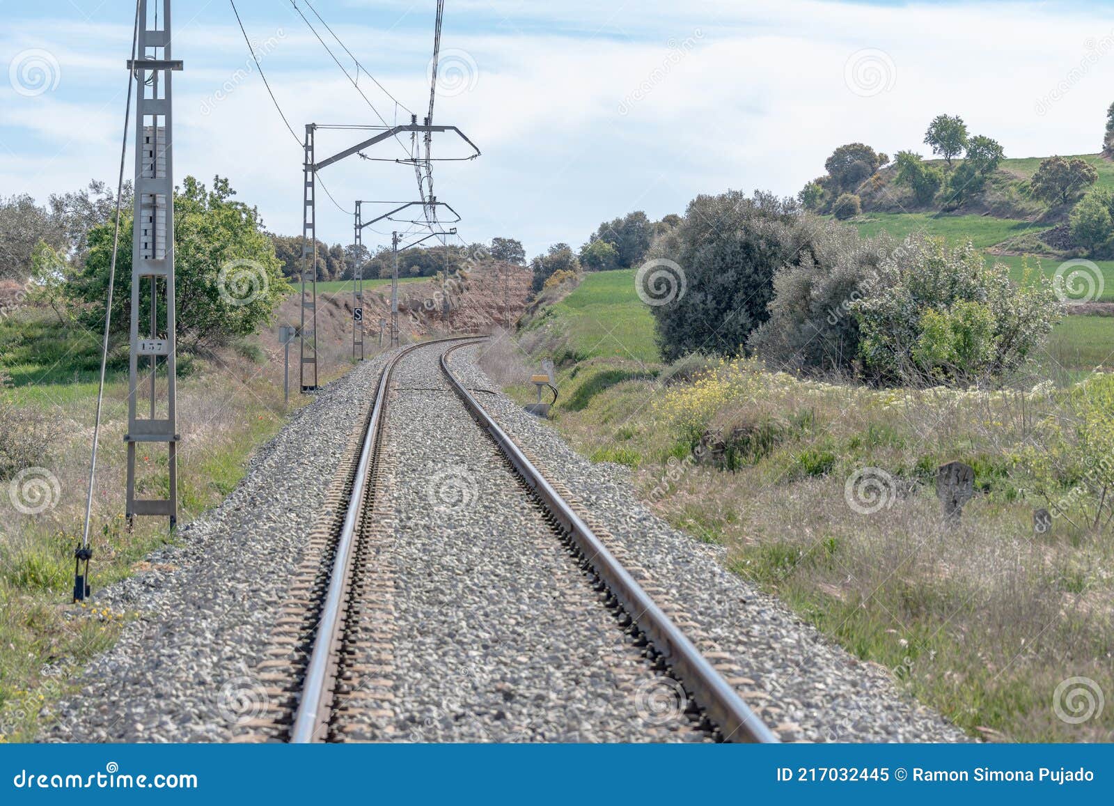 View of Railroad Rails with Rails and Catenary Stock Image - Image of ...