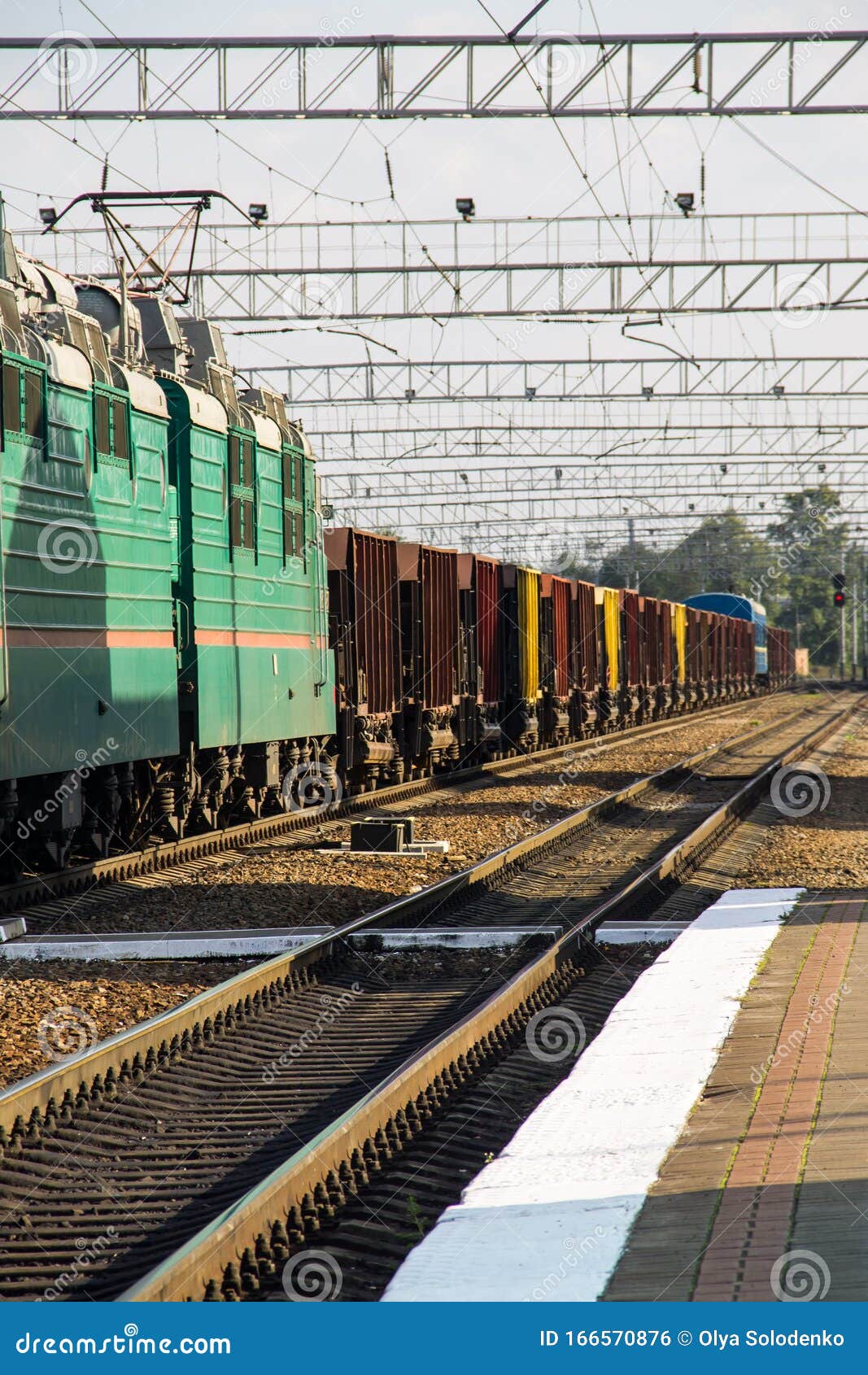 View on Railroad Track and Cargo Train Stock Photo - Image of route ...