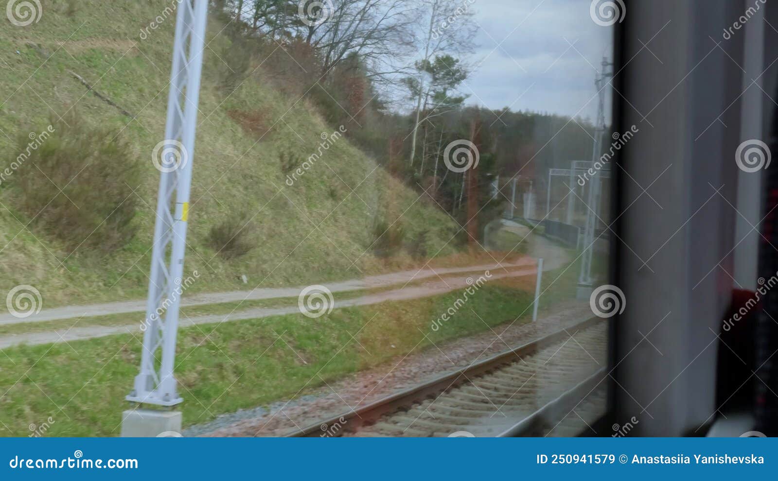 View on Railroad Track from the Window of Fast Train. 4K Interior View ...