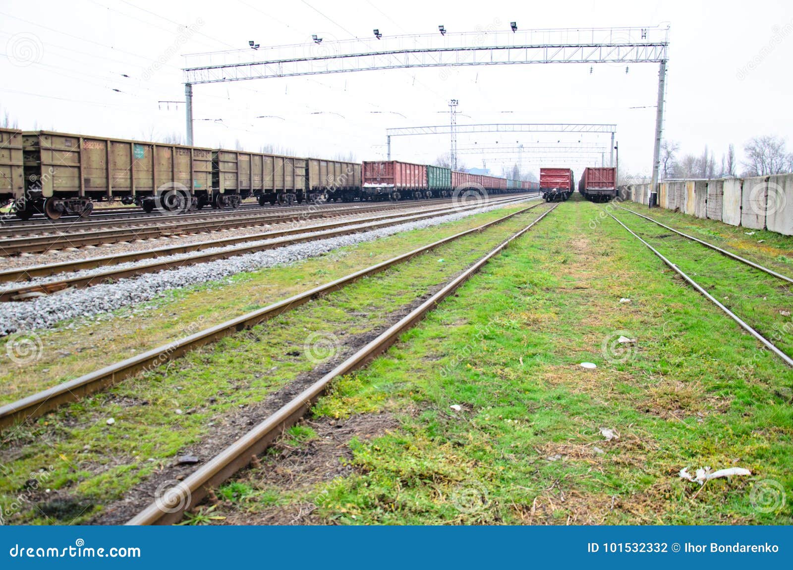 View on Railroad Tracks and Cargo Train Stock Photo - Image of railroad ...