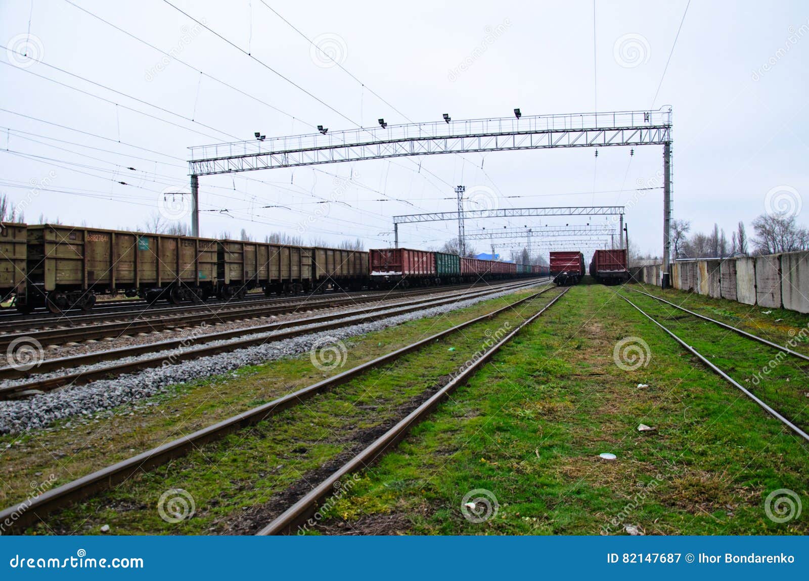 View on Railroad Tracks and Cargo Train Stock Image - Image of railroad ...