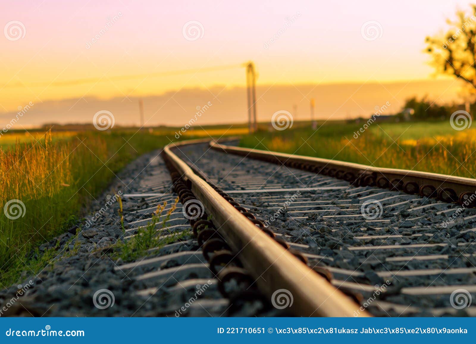 View of the Railroad Tracks Illuminated by the Sunset Stock Image ...