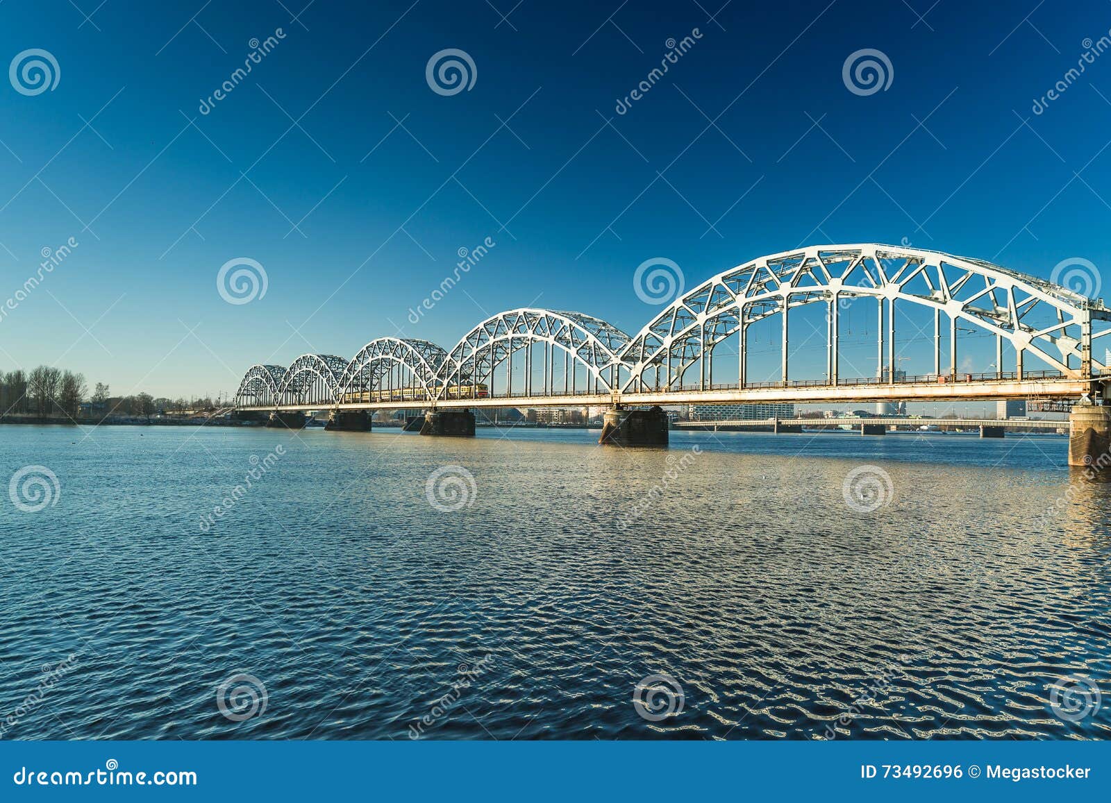 A View of the Railway Bridge Over Daugava River in Riga, Latvia Stock ...