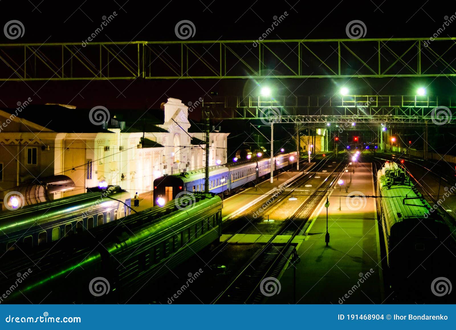 View on the Railway Station at Night Stock Photo - Image of dark ...