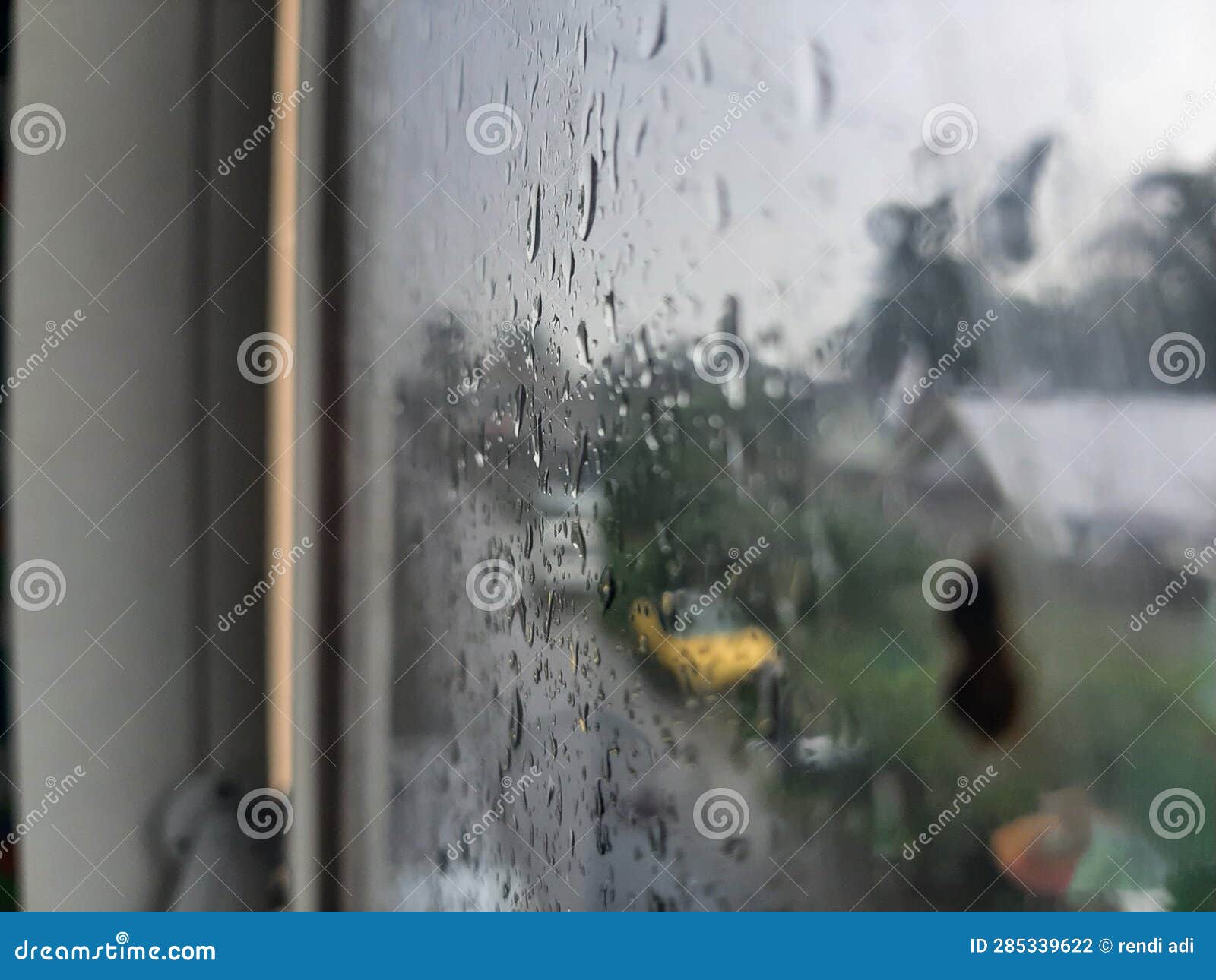 View of the Rain Behind the Window of the House Stock Photo - Image of ...