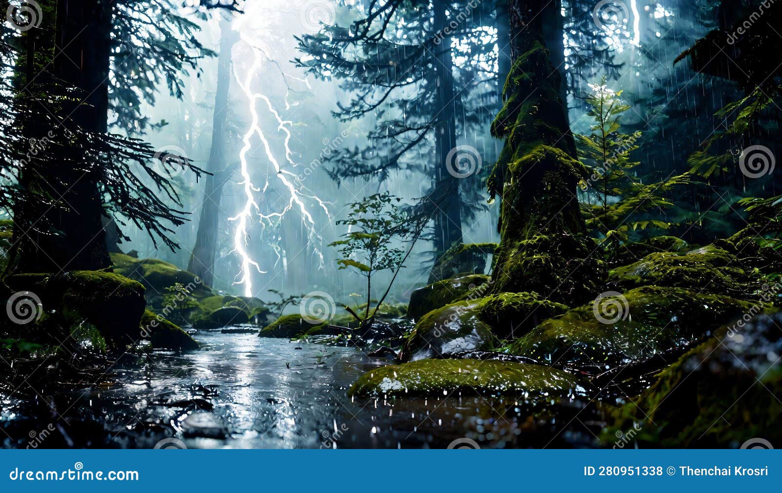 View rain forest lightning stock illustration. Illustration of jungle ...