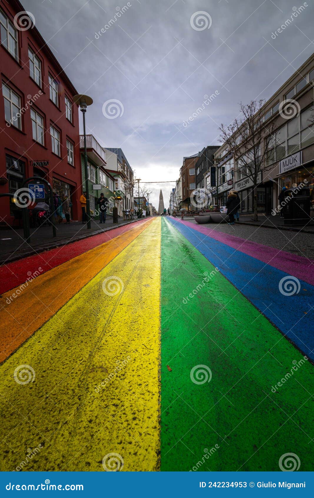 Rainbow Colored Road in Reykjavik, Iceland Editorial Stock Photo ...