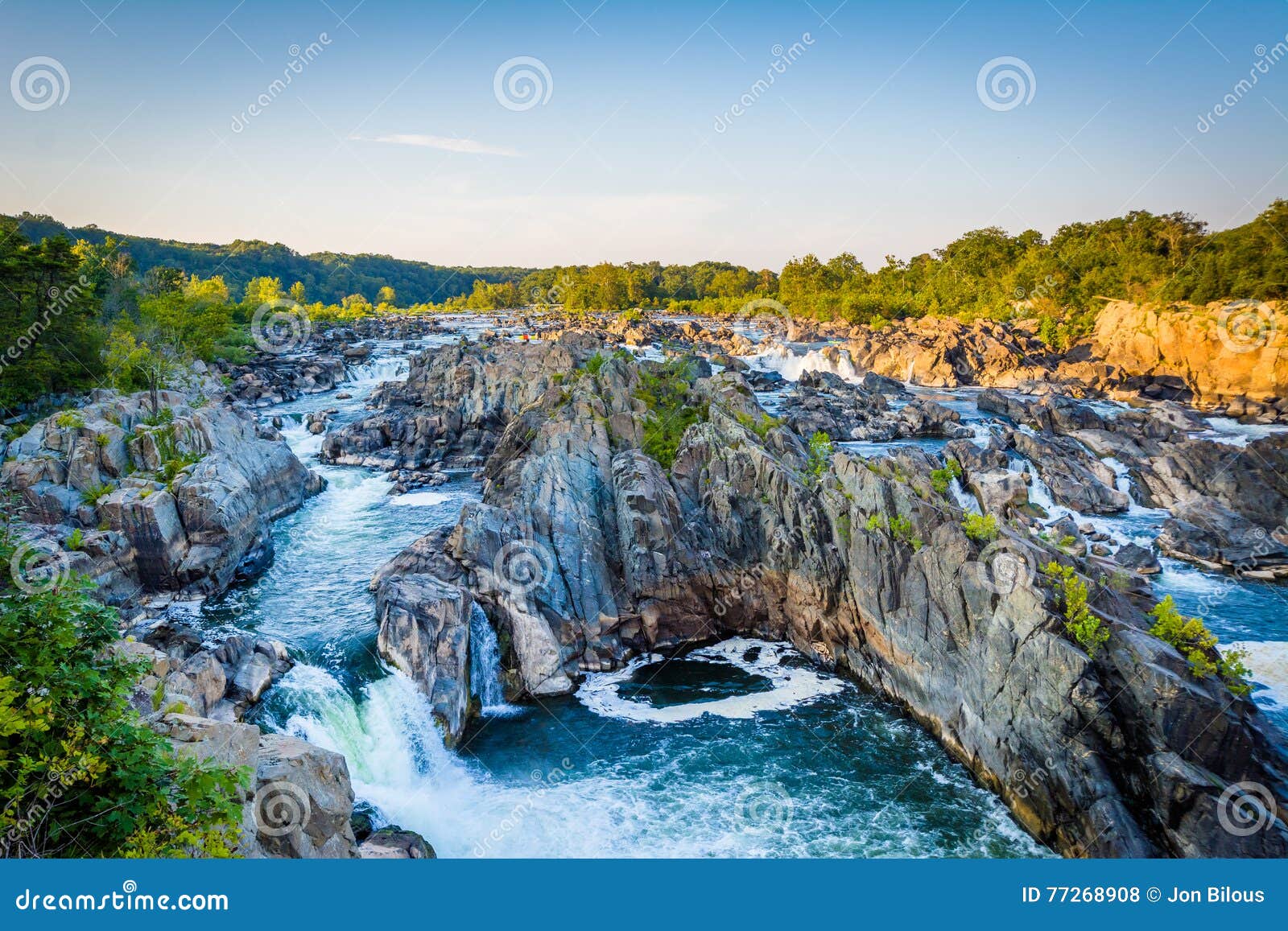 View of Rapids in the Potomac River at Sunset, at Great Falls Pa Stock ...