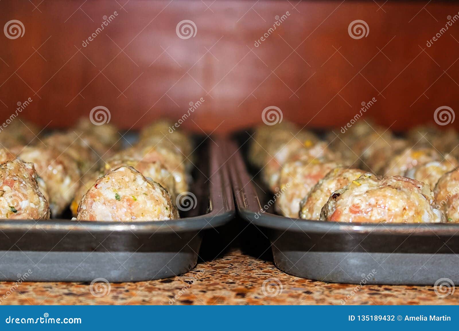View of Raw Turkey Pine Nut Meatballs on Cookie Sheets Stock Photo ...