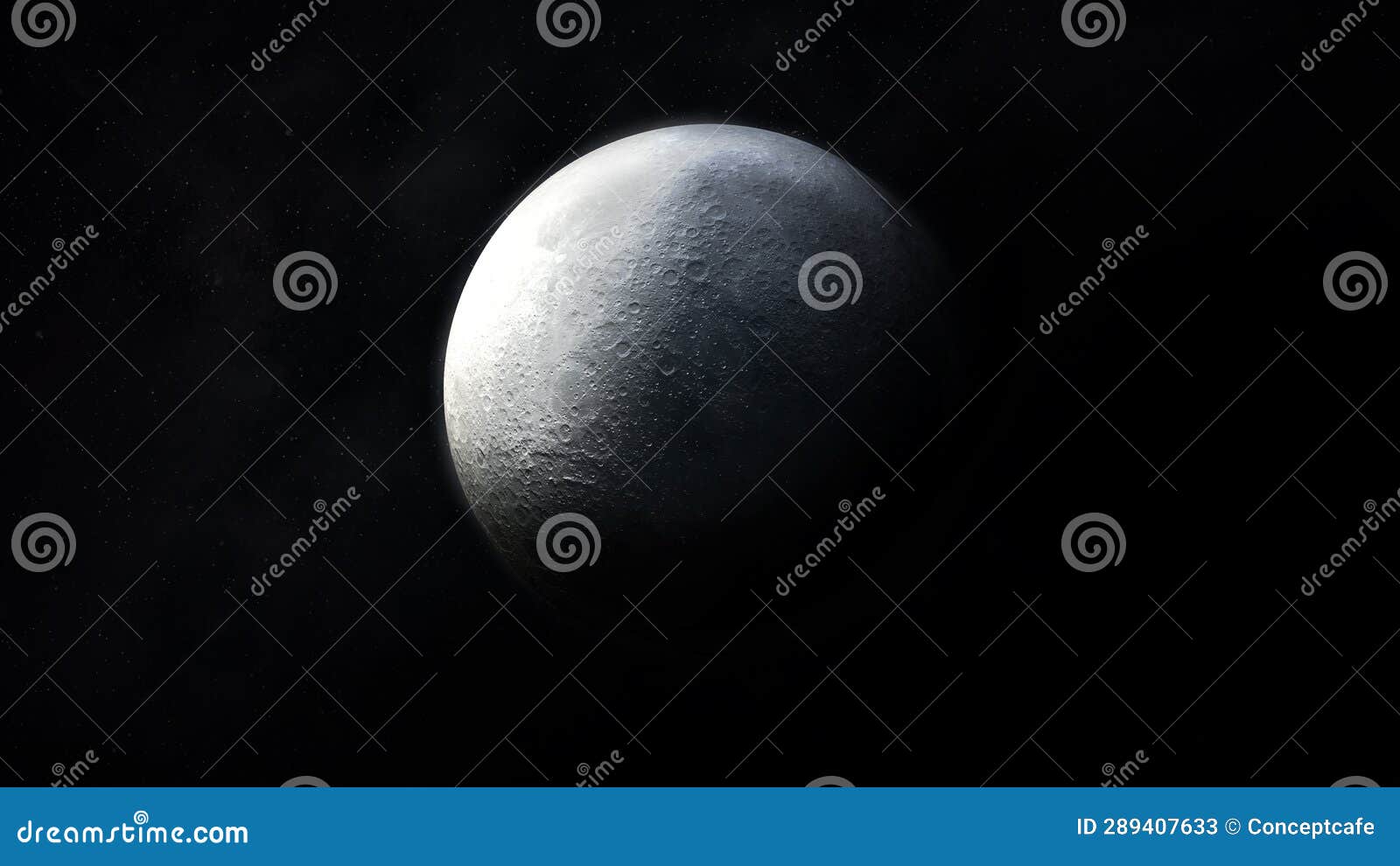 Dark Gray Image of a Half-illuminated Moon in Space. 3D Render Stock ...