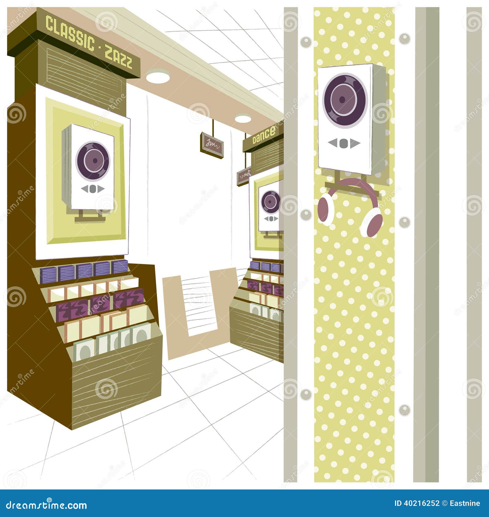 The view of Record shop stock illustration. Illustration of interior ...