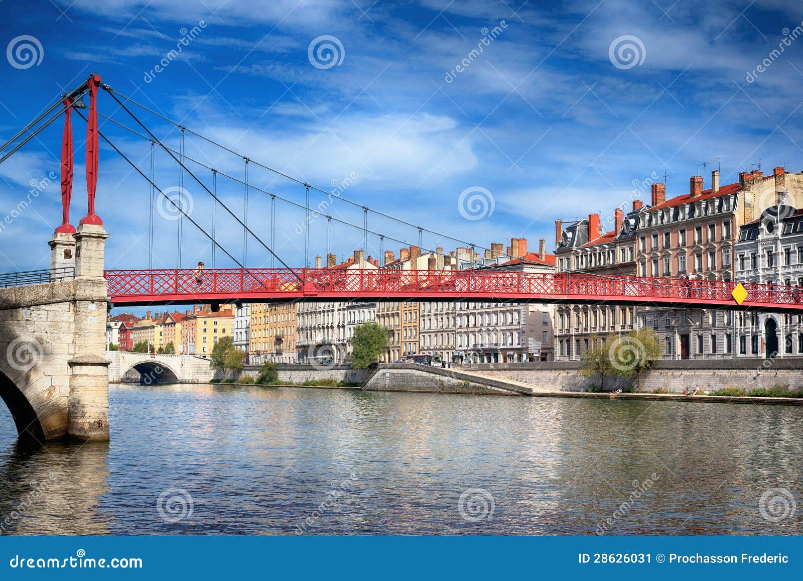 View of Red Footbridge in Lyon Stock Image - Image of bridge, urban ...