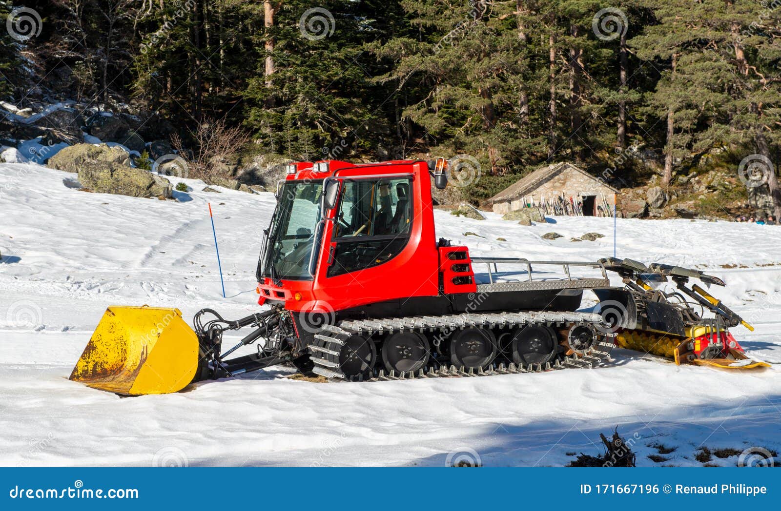 View of red snow groomer stock photo. Image of tool - 171667196