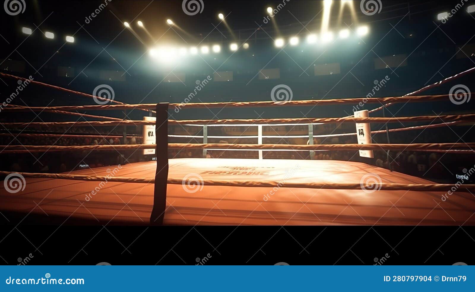 View of a Regular Boxing Ring Surrounded by Blue Ropes Spotlit by a ...