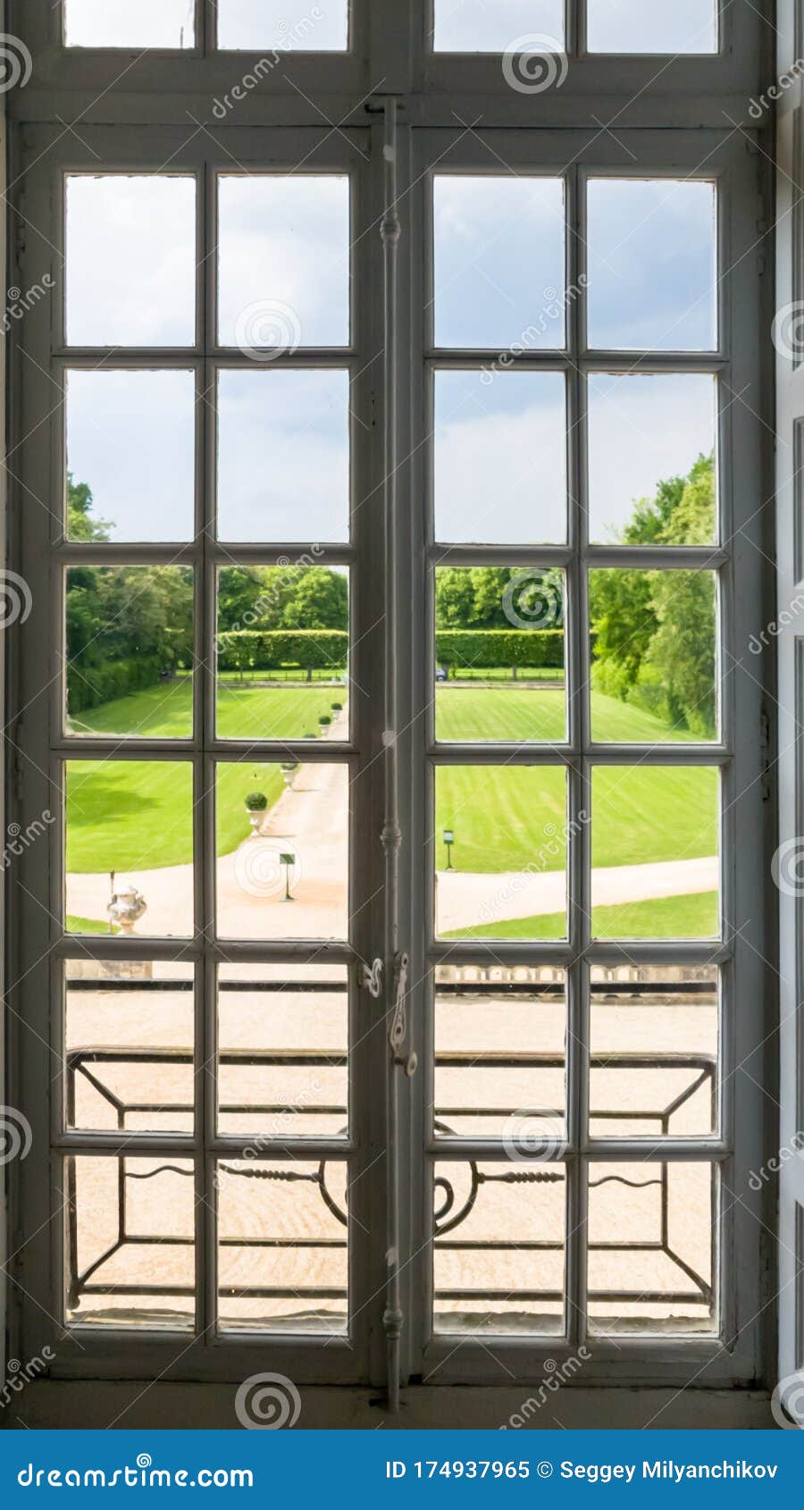 View of the Regular Park through a Window with Bars. Stock Image ...