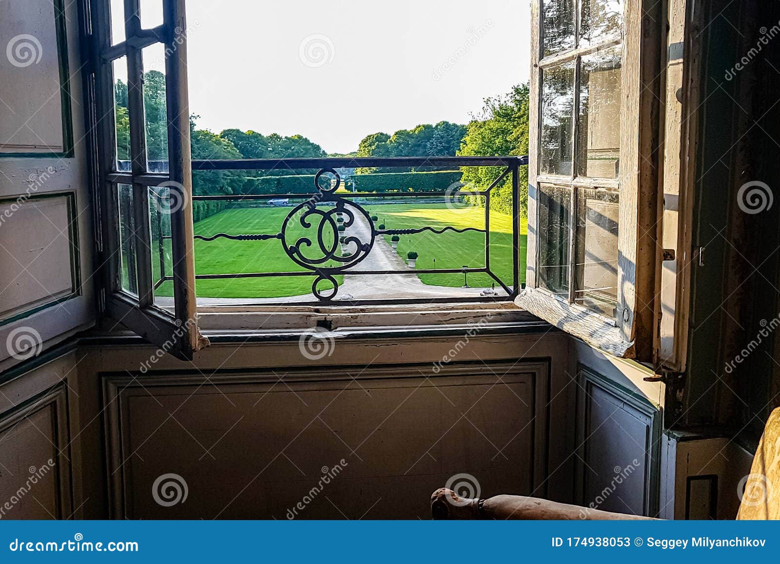 View of the Regular Park through a Window with Bars. Stock Image ...