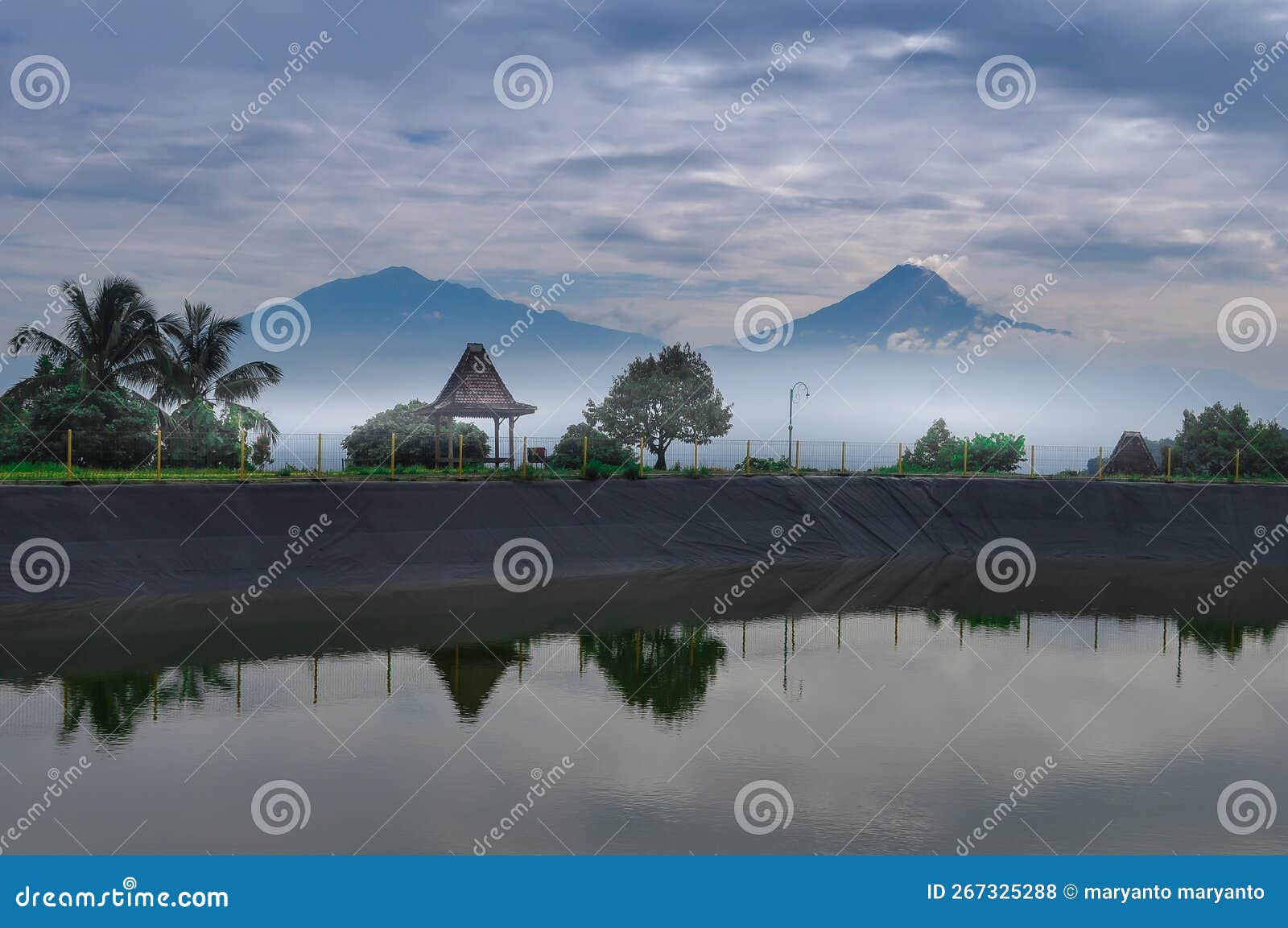 View of the Reservoir with a View of Mount Merapi Stock Photo - Image ...